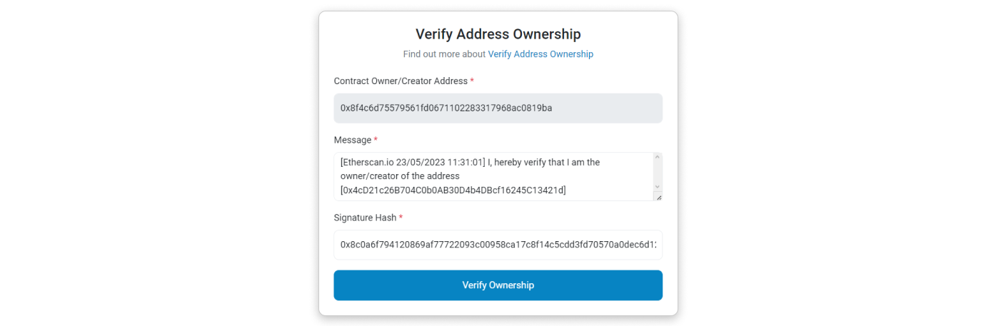Etherscan Information Center | How to Verify Contract Address Ownership